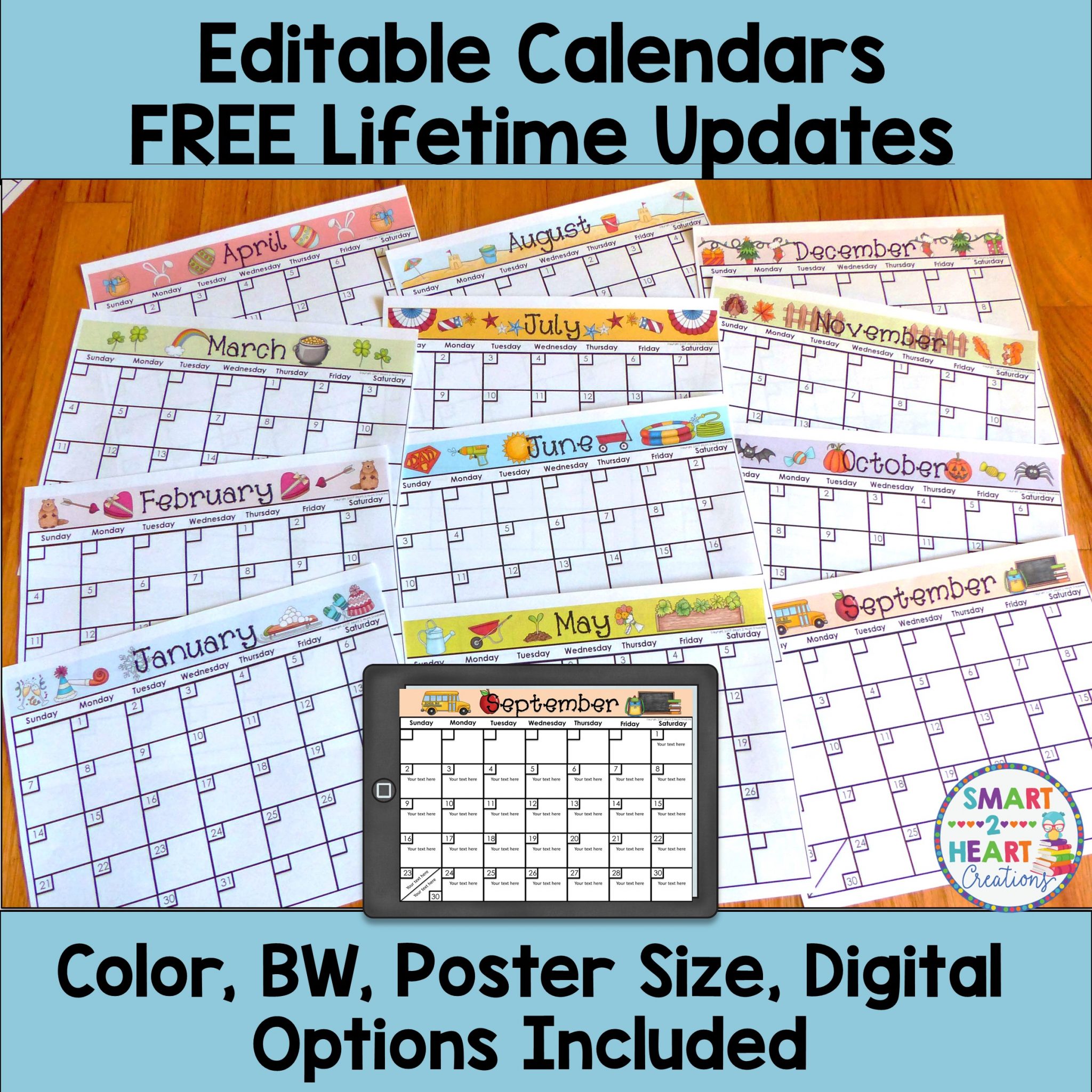 Editable Calendars with Lifetime Updates - Smart 2 Heart Creations